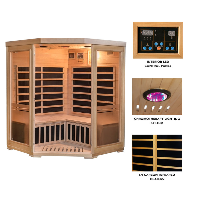 Heatwave Sonoma 3-Person Hemlock Infrared Corner Sauna with 7 Carbon Heaters | Wayfair